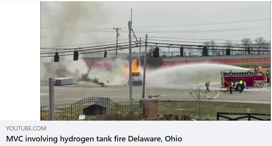 MVC involving hydrogen tank fire Deleware, Ohio.